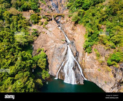 Dudhsagar Falls Aerial Panoramic View Dudhsagar Waterfall Is A