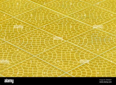 Bright Yellow Floor Tile Stone Ceramic Abstract Mosaic Pattern Surface Street Road City Texture