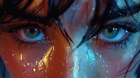 Premium Photo A Woman With Blue Eyes And A Blue Light On Her Face