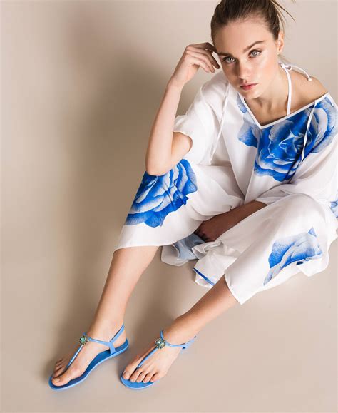 Thong Sandals With Jewel Woman Blue Twinset Milano