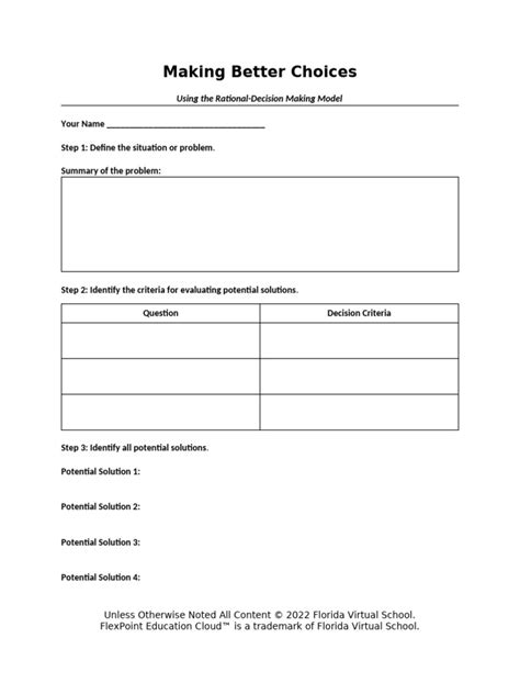 Making Better Choices Assignment Template Pdf