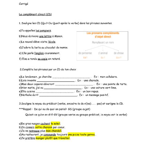 Exercices Cd Complément Direct