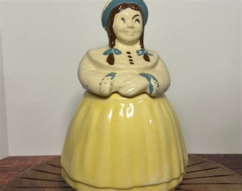 Vintage Dutch Girl Cookie Jar~ Blue Accent Apron Yellow Hair~farmhouse