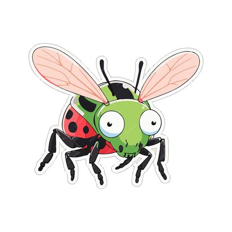One Cute Flying Bug Anime Style 2d Cartoon Vector Sticker Design On A