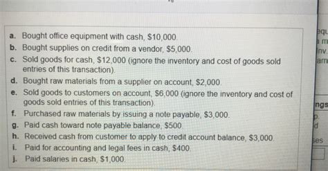 Solved Equ A Bought Office Equipment With Cash 10000 A M