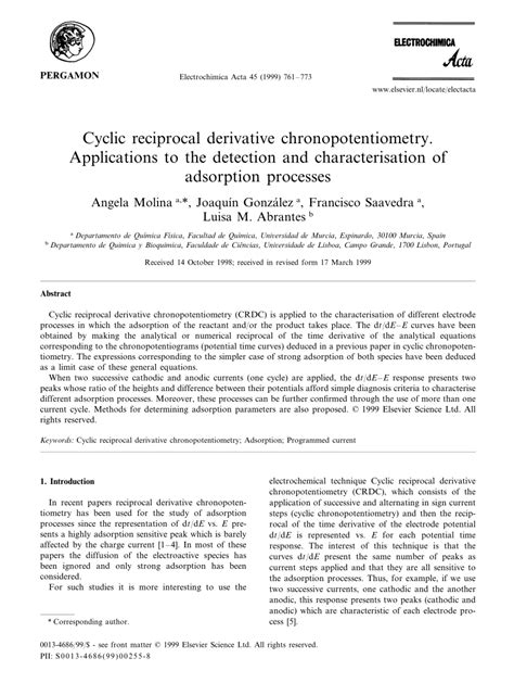Pdf Cyclic Reciprocal Derivative Chronopotentiometry Applications To