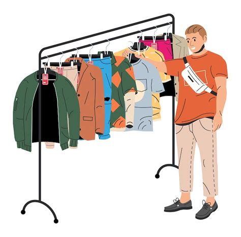 Premium Vector Man Near Rack With Clothes Mens Clothes On Hanger Home