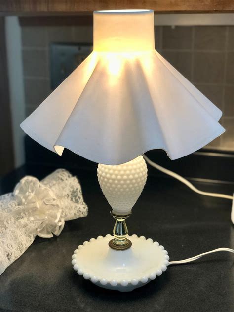Vintage Milk Glass Hobnail Lamp With White Lamp Shade Etsy