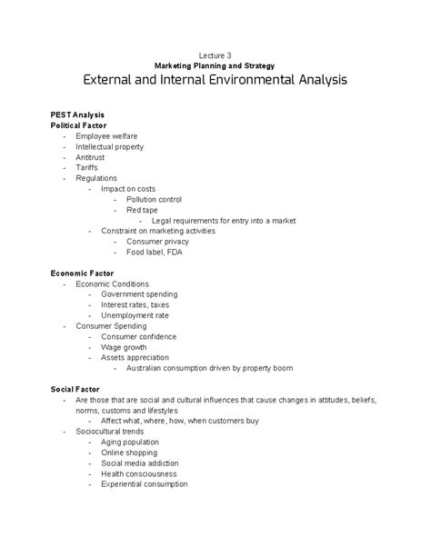 Lecture 3 External And Internal Environmental Analysis Lecture 3