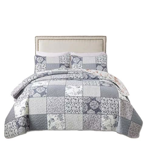 Buy Patchwork Bedspread Quilted Coverlet Sets Bedding Pillowcases Grey