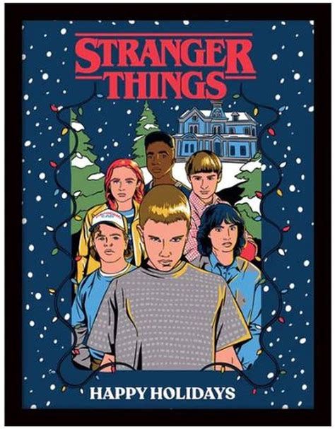 Alayra Stranger Things Poster With Black Frame Happy Holidays Design
