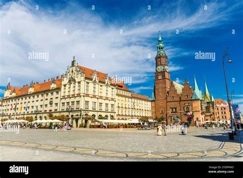 Old Town Market Square And Wroclaw Old Town Hall Wroclaw Poland Stock