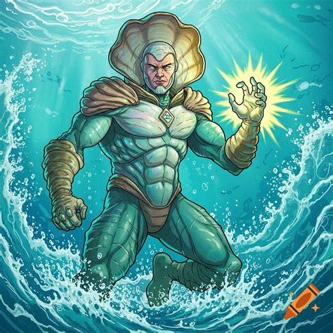 A Muscular Water Superhero Is In A Storm With Lightning And Water