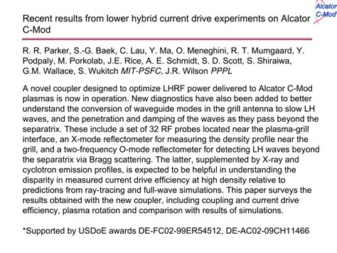 pdf recent results from lower hybrid current drive experiments on