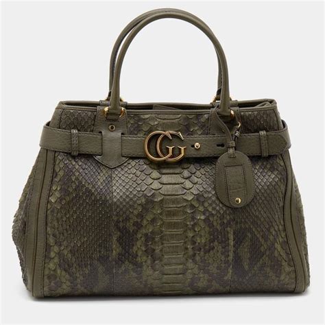 Gucci Green Python And Leather Large Gg Running Tote Gucci The Luxury