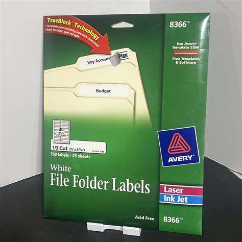 Avery 8366 2 3 Inch X 3 7 16 Inch File Folder Labels 750 Count For