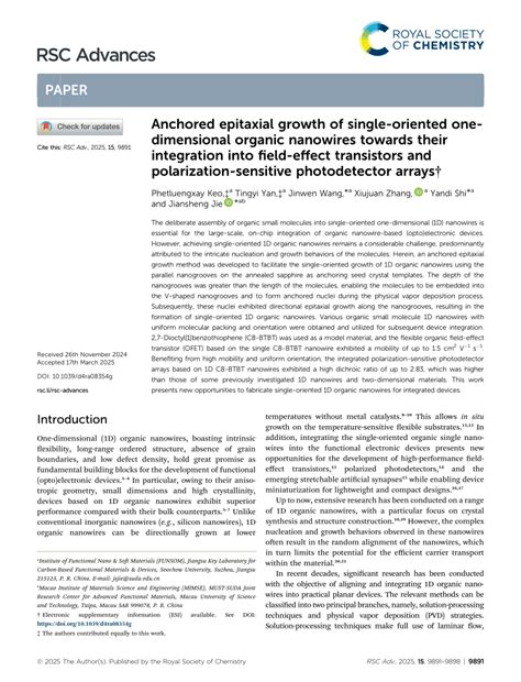 Pdf Anchored Epitaxial Growth Of Single Oriented One Dimensional