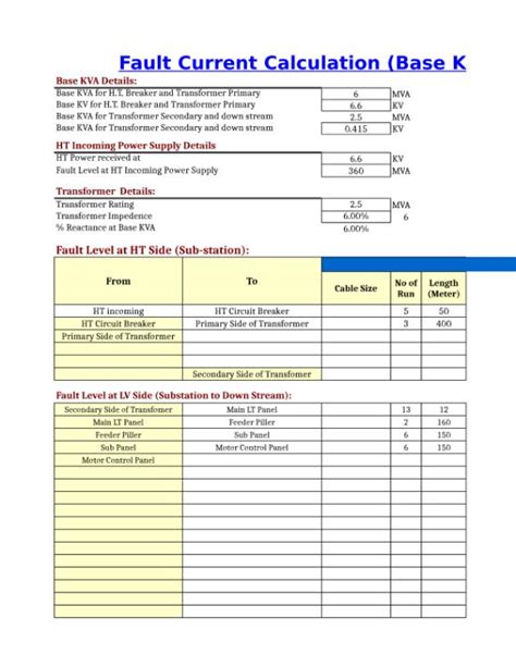34 Short Circuit Current Calculation Base Kva Method 6425xls