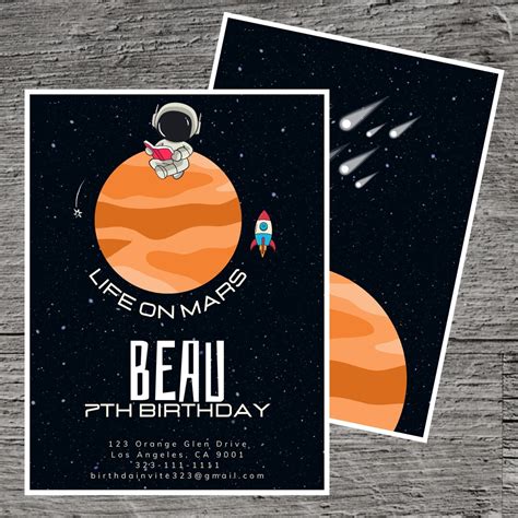 Life On Mars Theme Birthday Party Invitation Martian Extraterrestrial