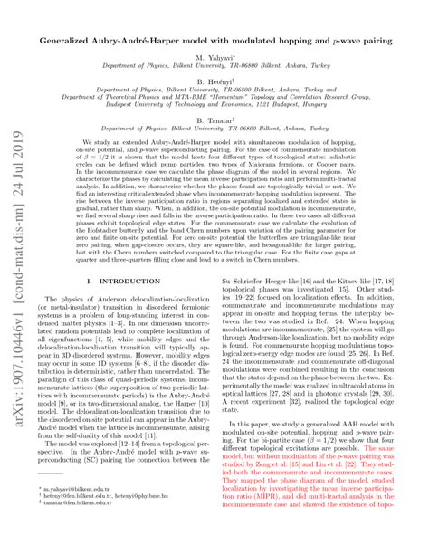 Pdf Generalized Aubry André Harper Model With Modulated Hopping And P