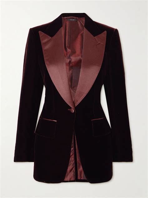 Tom Ford Silk Satin Trimmed Velvet Blazer Burgundy In 2025 Tuxedo