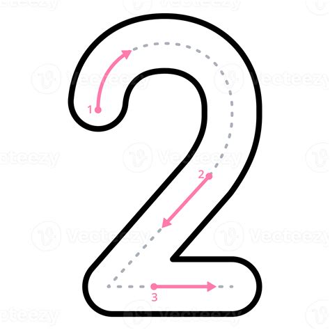 How To Write Number 2 With Tracing Guide 20047423 Png