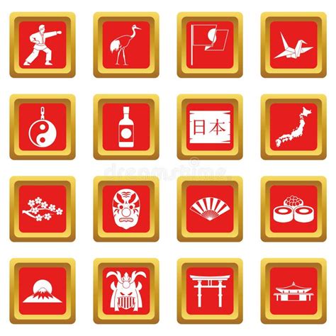 Japan Icons Set Red Stock Vector Illustration Of Isolated 97946201