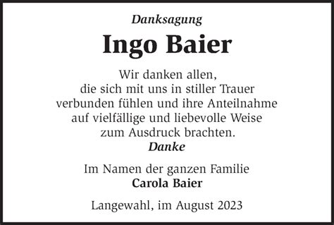 Traueranzeigen Von Ingo Baier Märkische Onlinezeitung Trauerportal
