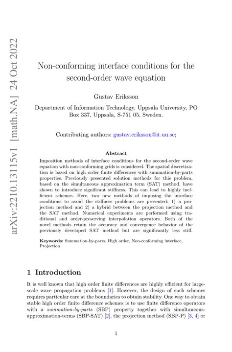 Pdf Non Conforming Interface Conditions For The Second Order Wave Equation