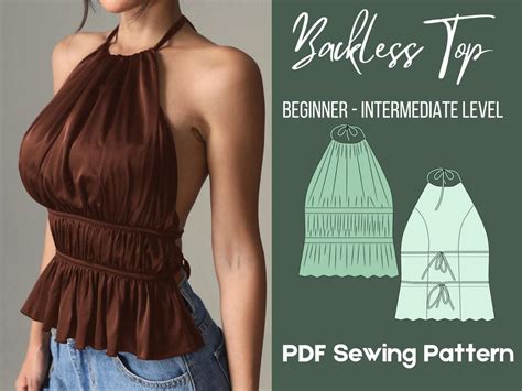 Backless Top Sewing Pattern Halter Neck Pdf Template Xs 4xl Pleated