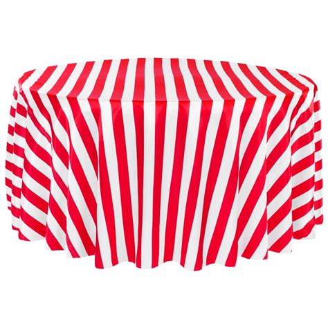 Stripe 132 Satin Round Tablecloth Red And White