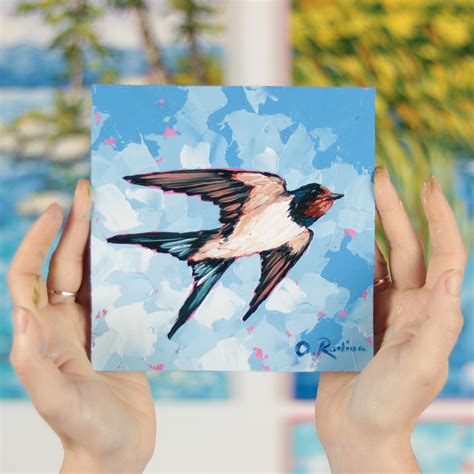 Swallow Oil Painting Impasto Bird Art Barn Swallow Artwork 6x6 Etsy