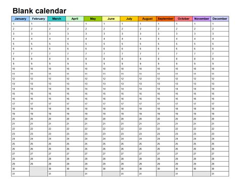 Yearly Blank Calendar Free Printable Printable Templates Hub