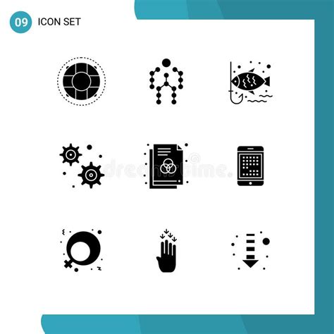 Pack Of 9 Creative Solid Glyphs Of Format Business Human Gear Setting Hook Stock Vector