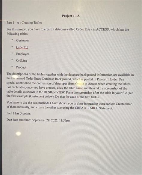 Part 1 A Creating Tables For This Project You Have