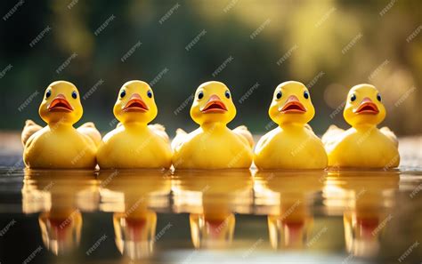 Premium Ai Image Generative Ai Group Of Funny Ducks Lined Up In A Row
