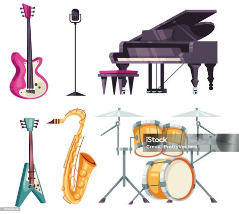 악기 분리 된 세트 개념 벡터 플랫 만화 디자인 요소 일러스트 레이 션 기타 현악기에 대한 스톡 벡터 아트 및 기타 이미지 기타 현악기 만화 일러스트레이션 Istock