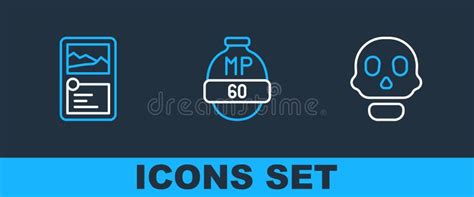 Set Line Skull Card Game Collection And Video Bar Icon Vector Stock Vector Illustration Of