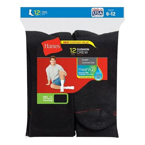 Hanes Mens Crew Socks 12 Pack