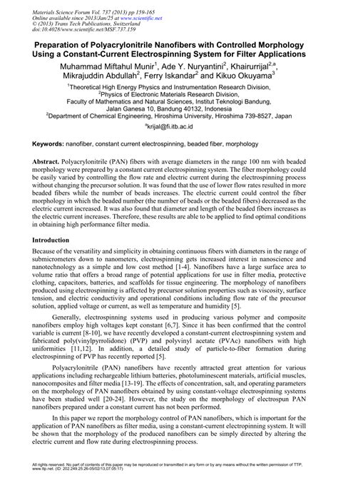 Pdf Preparation Of Polyacrylonitrile Nanofibers With Controlled Morphology Using A Constant