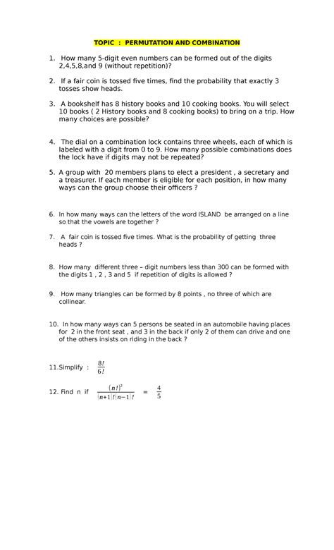 Permutation AND Combination Lecture Notes TOPIC PERMUTATION AND COMBINATION How Many