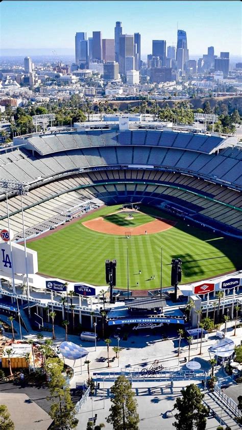 Pin By Courtney On Batter Up Los Angeles Dodgers Stadium Los Angeles