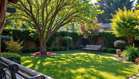 Lush Backyard Retreat Vacation Villa Garden Empty Benches Trimmed