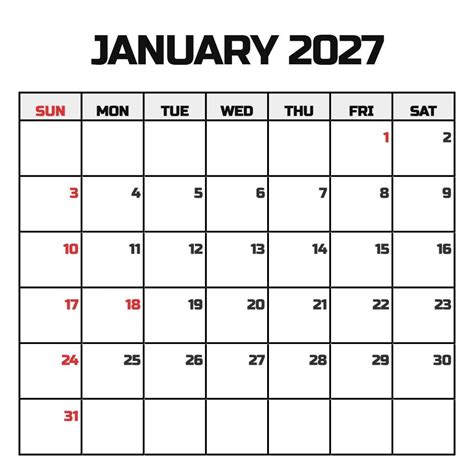 January 2027 Calendar Printable Pdf Free Download Word Free Printable