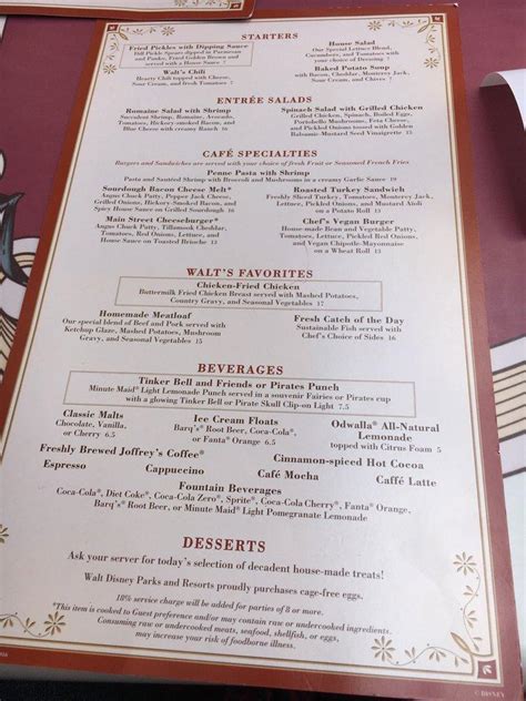 Menu At Carnation Cafe Anaheim Disneyland Park