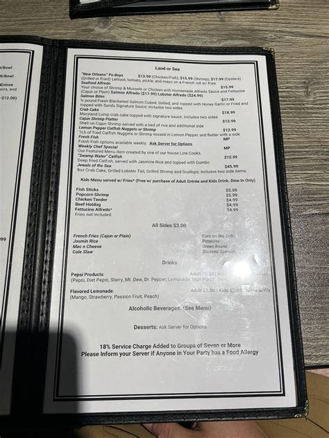 Menu At Sands Seafood And Sports Bar Huber Heights