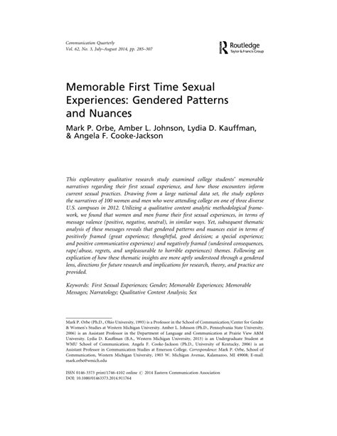 Pdf Memorable First Time Sexual Experiences Gendered Patterns And
