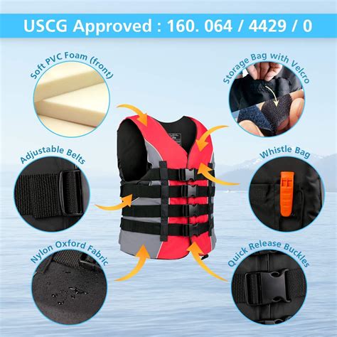 Xgear Adult Uscg Approved Red 4xl Water Sports Life Vest Premium