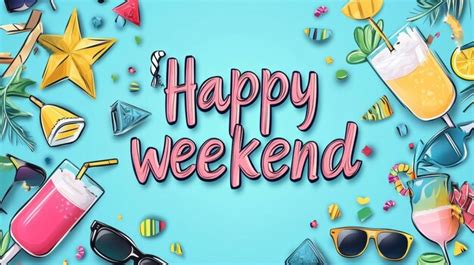 Happy Weekend Celebration With Colorful Cocktails And Sunglasses