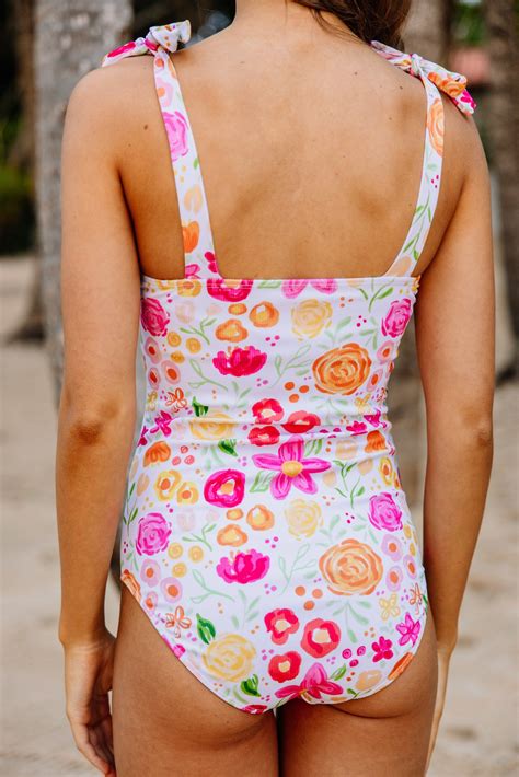 Somewhere On A Beach White Floral One Piece Swimsuit Inspiration
